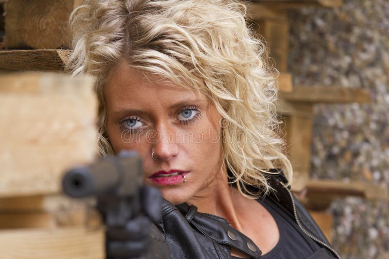 Assassin with gun stock image. Image of female, portrait - 33603931