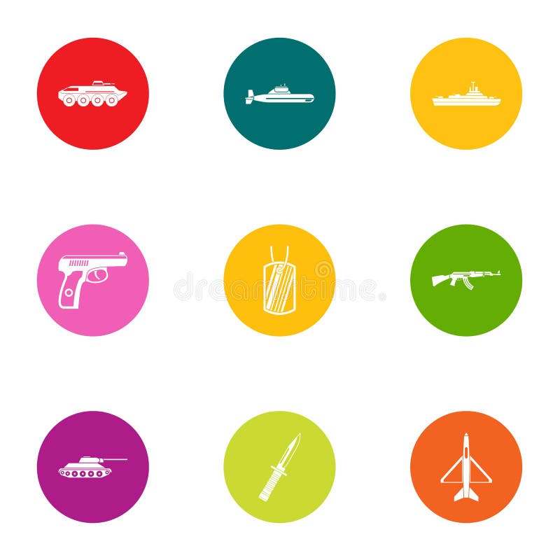 Assault Icons Set, Flat Style Stock Vector - Illustration of equipment ...