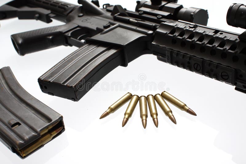 223 Bullets with M16 Style Military Assault Rifle Stock Image - Image ...