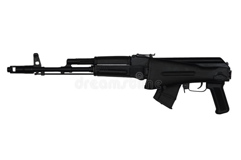 Assault Rifle with Stock Retracted Left Side View Isolated on White ...
