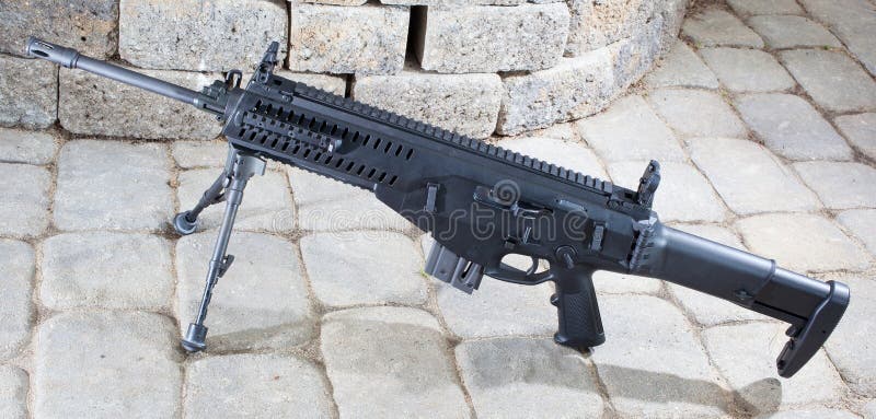 Assault rifle closeup stock image. Image of sights, brown - 39626363