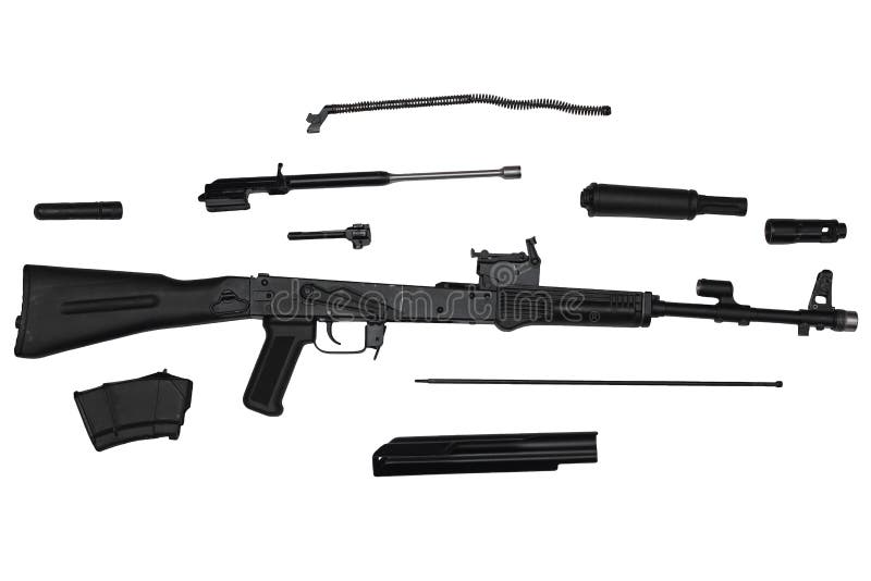 Assault Rifle Disassembled into Parts Left Side View Isolated on White ...