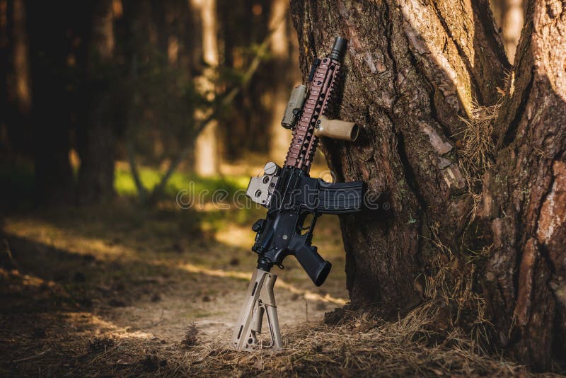 Assault Rifle on the Forest Background Stock Image - Image of action ...