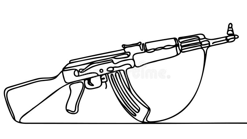 Assault Rifle One Line Continuous Drawing. Various Modern Weapons ...