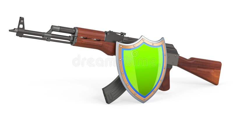 Assault Rifle with Shield, 3D Rendering Stock Illustration ...