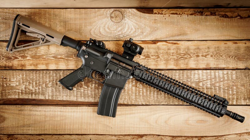 Assault Rifle on a Wooden Table Stock Image - Image of assault ...