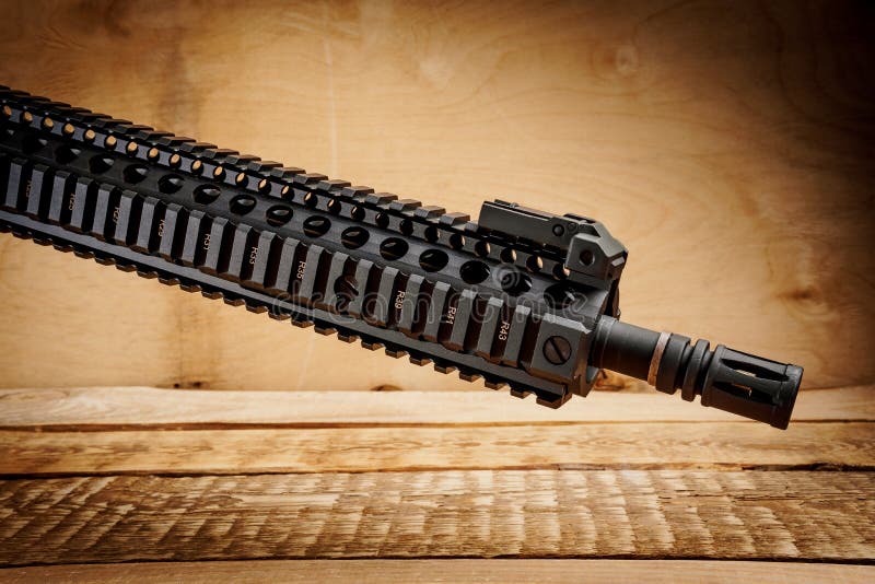 Assault Rifle on a Wooden Table Stock Image - Image of place ...