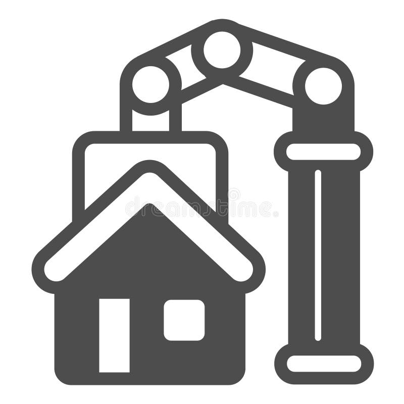 Assembled House and Crane Solid Icon, Construction Concept. Vector ...