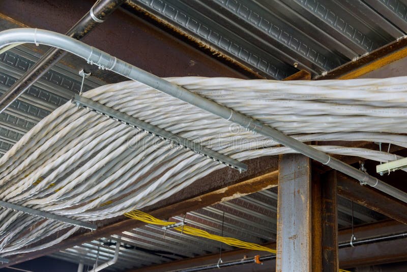 Assembled and Installed Electrical Wires on the Ceiling of a New ...