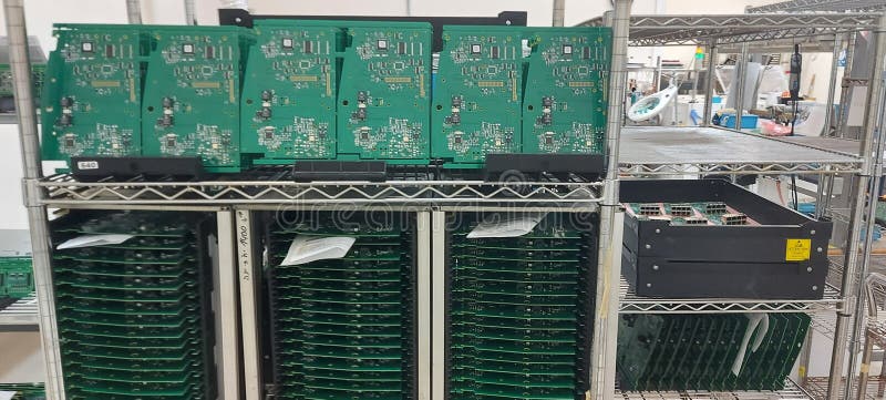 Assembled PCB at Electronics Factory Stock Photo - Image of board ...