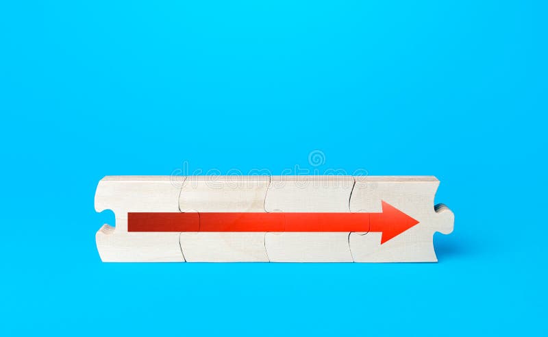 Assembled Puzzle with a Red Arrow. Continuation of Process, Further ...