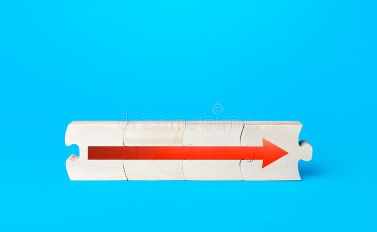 Assembled Puzzle with a Red Arrow. Continuation of Process, Further ...