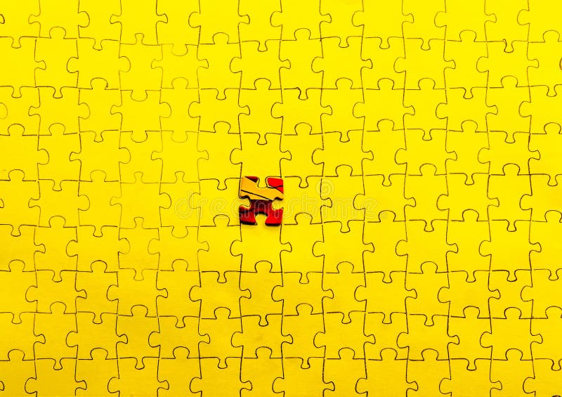 Assembled Puzzle on a Yellow Background, Highlight One of the Red Cells ...