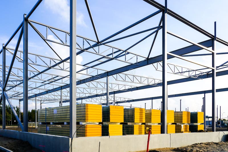 Assembled Steel Framework and Stacks of Sandwich Panels for the Facade ...