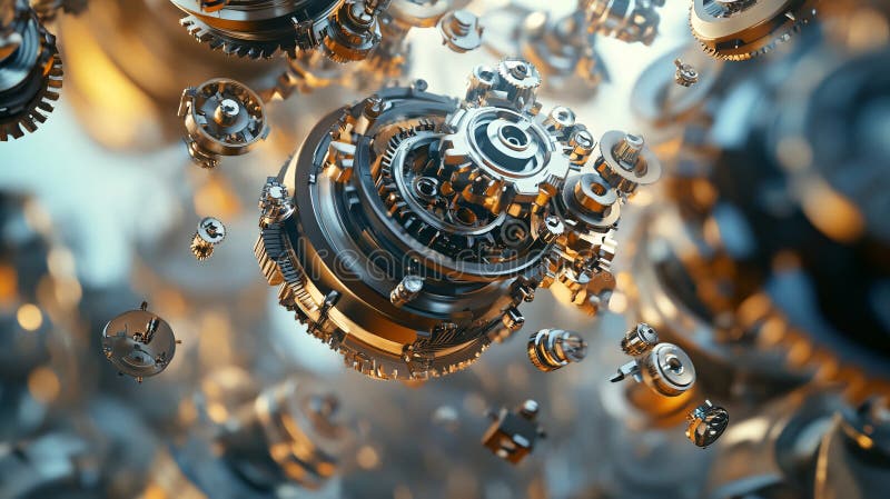 Assembling into an Abstract Futuristic Machine, Floating Mechanical ...