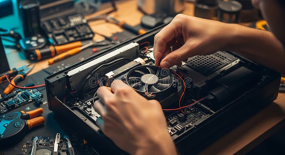 Assembling Computer Hardware Person Working on Cooling Fan Stock Photo ...