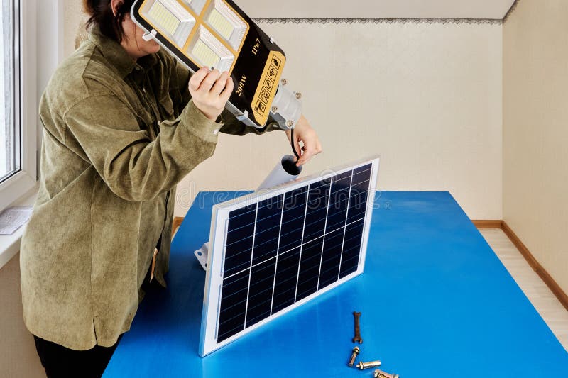 Outdoor Led Solar Street Lights during Installation, Fixing, Connection ...