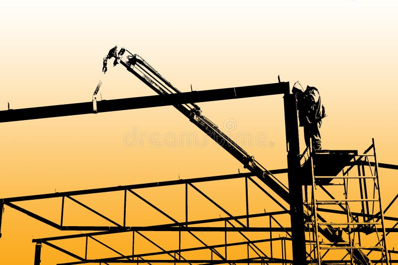Assembling Iron Construction-silhouette Worker Stock Image - Image of ...