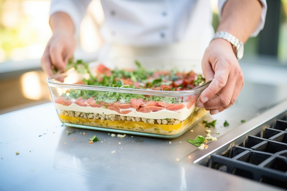 Assembling Lasagna Layers in a Glass Baking Dish Stock Illustration ...
