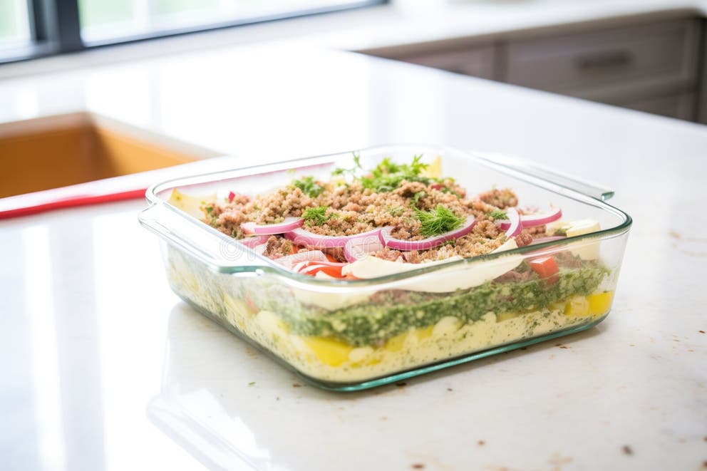 Assembling Lasagna Layers in a Glass Baking Dish Stock Illustration ...