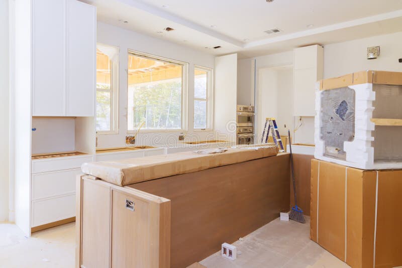 Assembling New Kitchen a Cabinets Interior As Part of Home Improvement ...