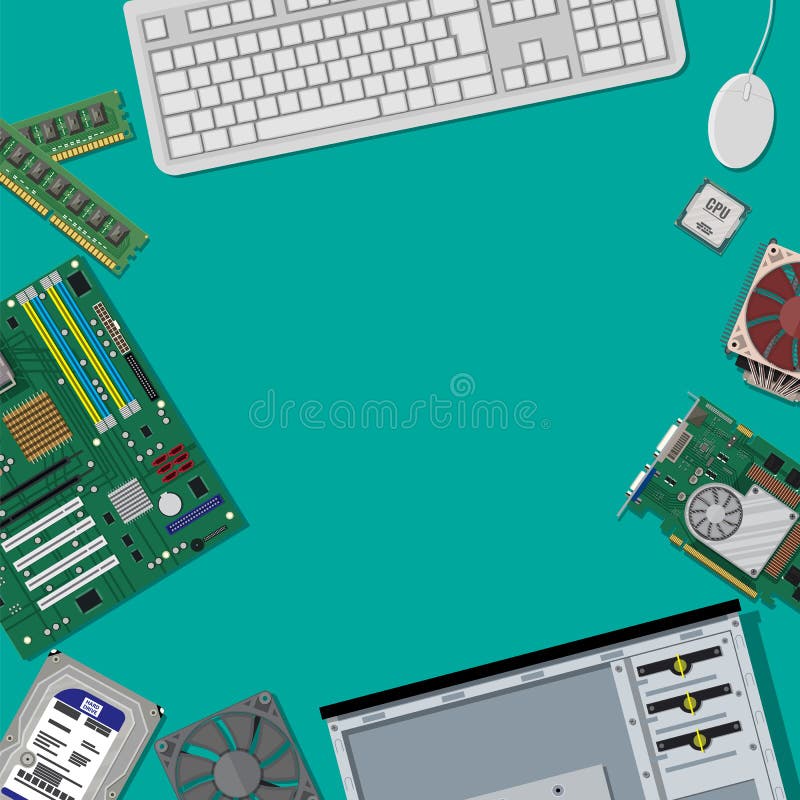 Assembling PC. Personal Computer Hardware. Stock Vector - Illustration ...