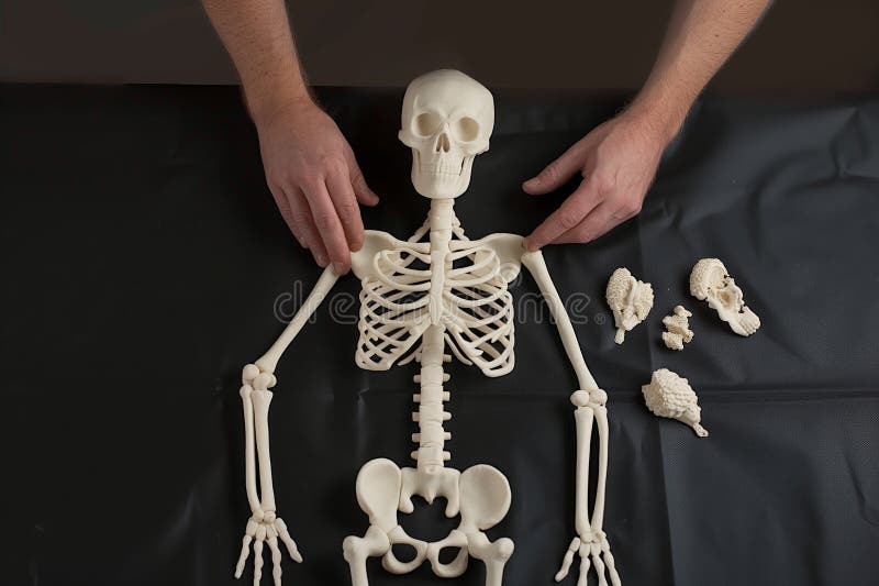 Assembling a Plasticine Human Skeleton on Black Backdrop Stock ...