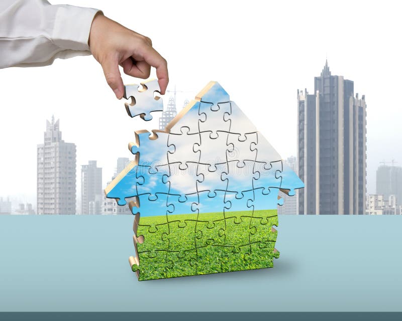 Assembling Puzzles in House Building Shape Stock Illustration ...