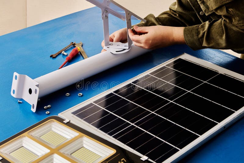 Assembling Solar-powered LED Street Lamp, Installing Bracket Holder for ...