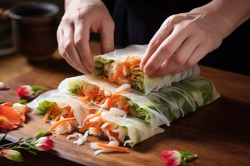Assembling a Spring Roll, Rice Paper with Filling Stock Illustration ...