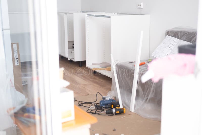 Assembling the White Frames of the Modular Kitchen. Step by Step ...