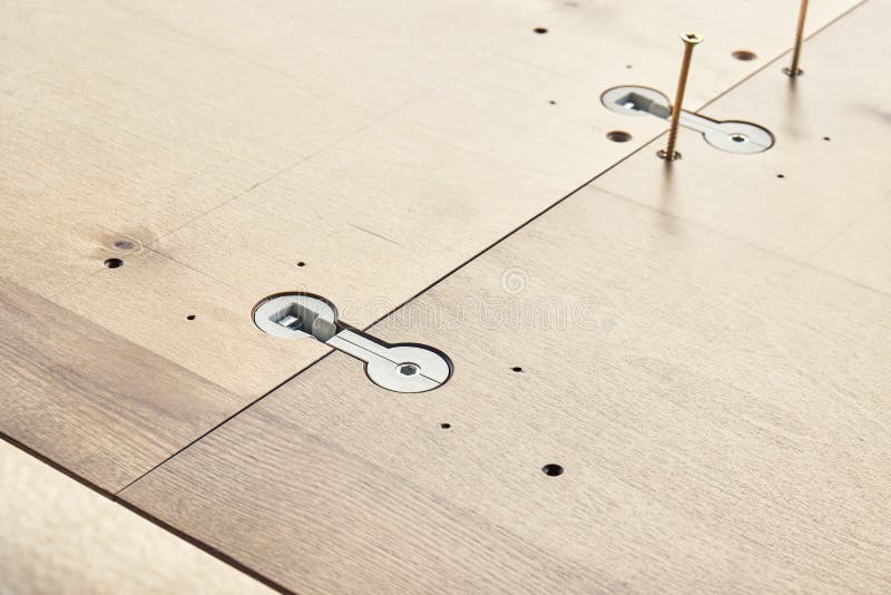Assembling of Wooden Dining Table with Worktop Connectors Stock Photo ...