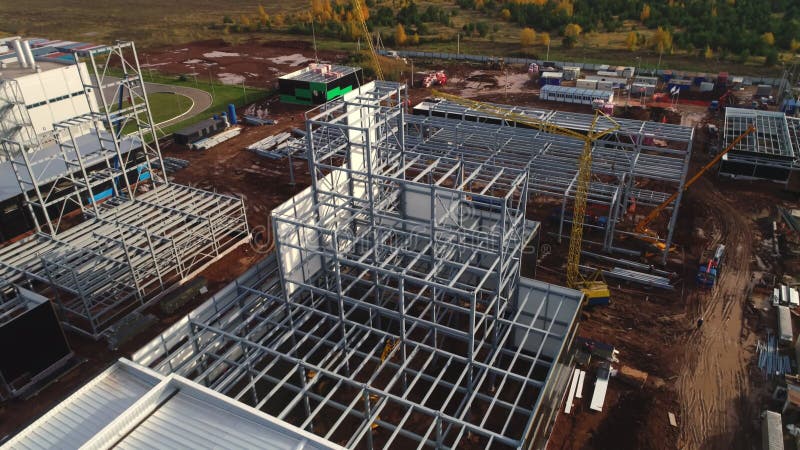 Huge Metal Carcass Details and Crane at Construction Site Stock Video ...