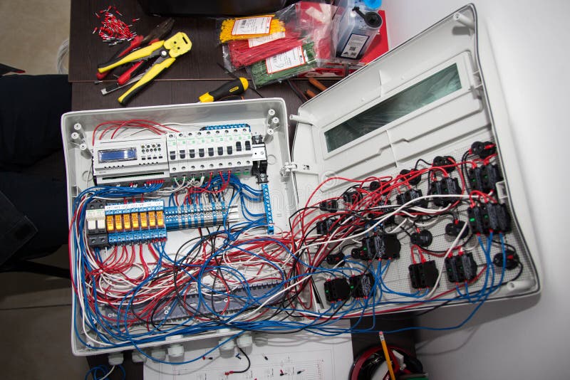 Assembly of the Automatic Control Panel Stock Photo - Image of line ...