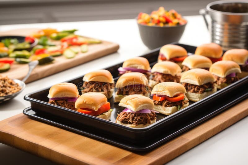 Assembly of Bbq Sliders on Presentation Tray Stock Image - Image of ...