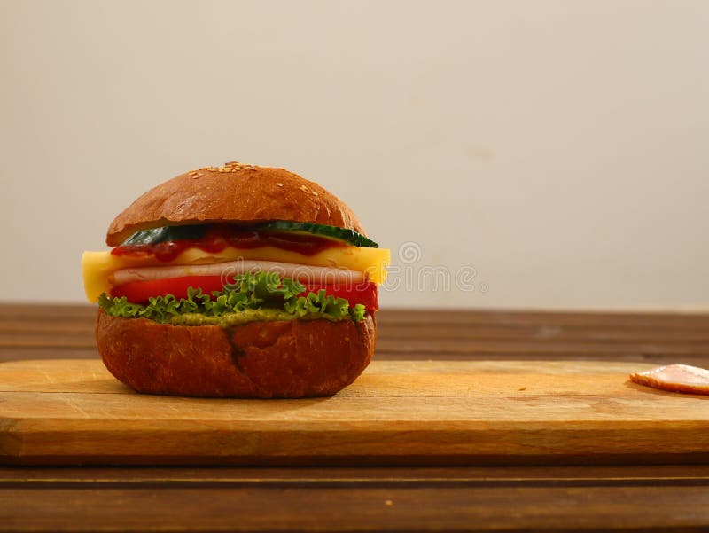 Assembly Burger Cheese Sausage Greens Copy Space Stock Photo - Image of ...