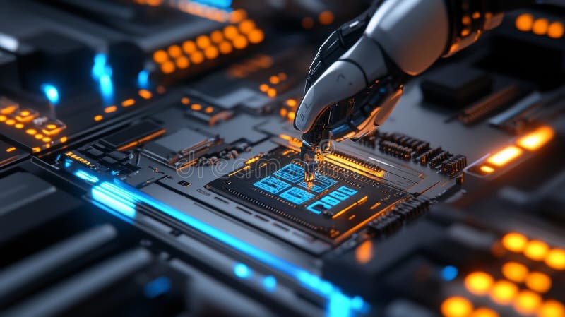 The Assembly of Circuit Boards in a Factory is Done by a Robotic Arm ...