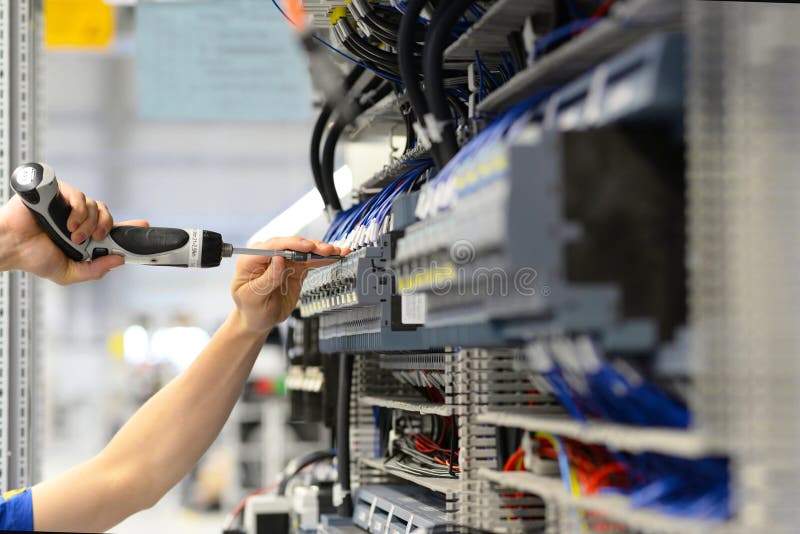 Assembly Components and Cables in a Factory in a Control Cabinet ...