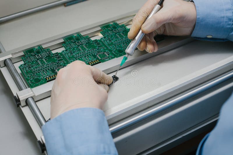 The Assembly of Computer Units. Technological Process. Stock Image ...