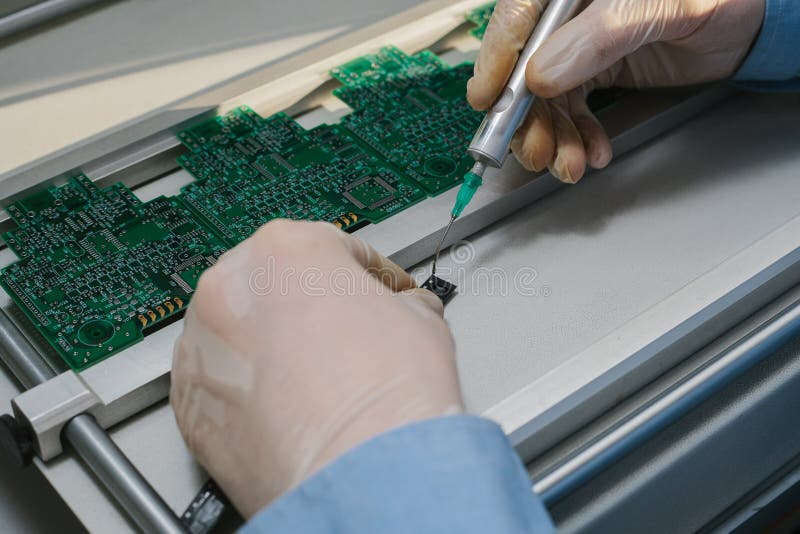 The Assembly of Computer Units. Technological Process. Stock Photo ...