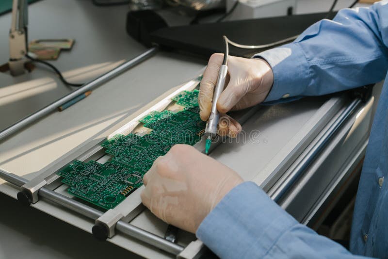 The Assembly of Computer Units. Technological Process. Stock Image ...