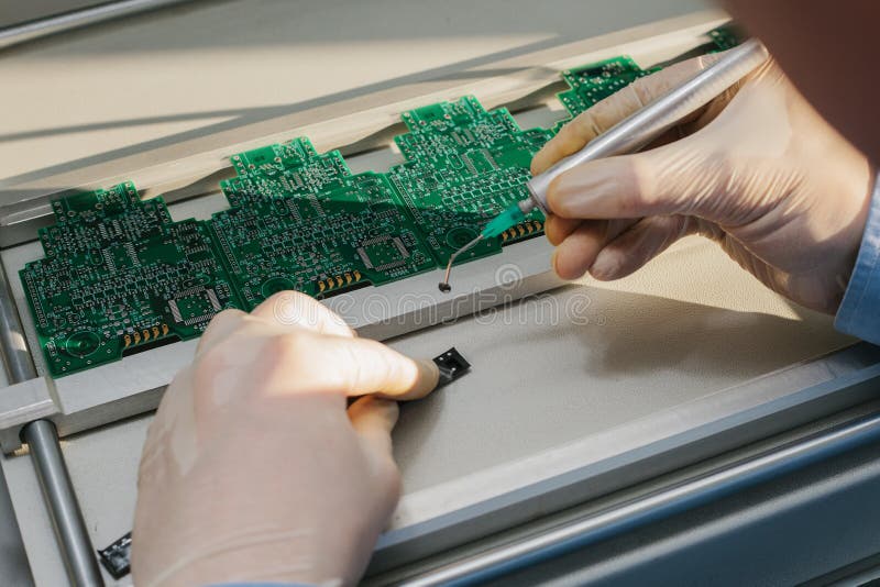 The Assembly of Computer Units. Technological Process. Stock Image ...