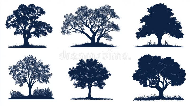 Assembly of Dark Shapes Representing Different Tree Species Stock Image ...