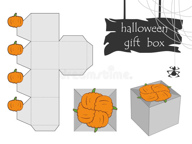 Assembly Diagram of Simple Halloween Gift Box. Vector Template for ...