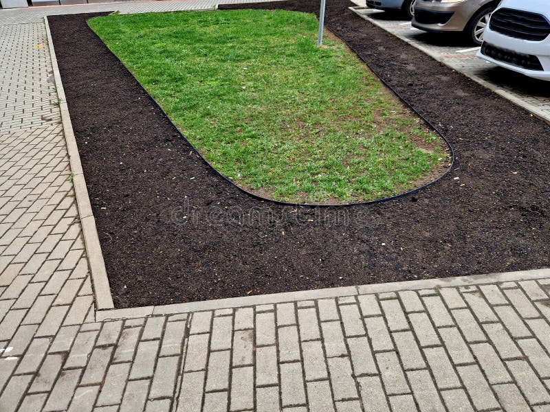 Assembly of Garden Curbs Made of Black Plastic. the Curb Separates ...