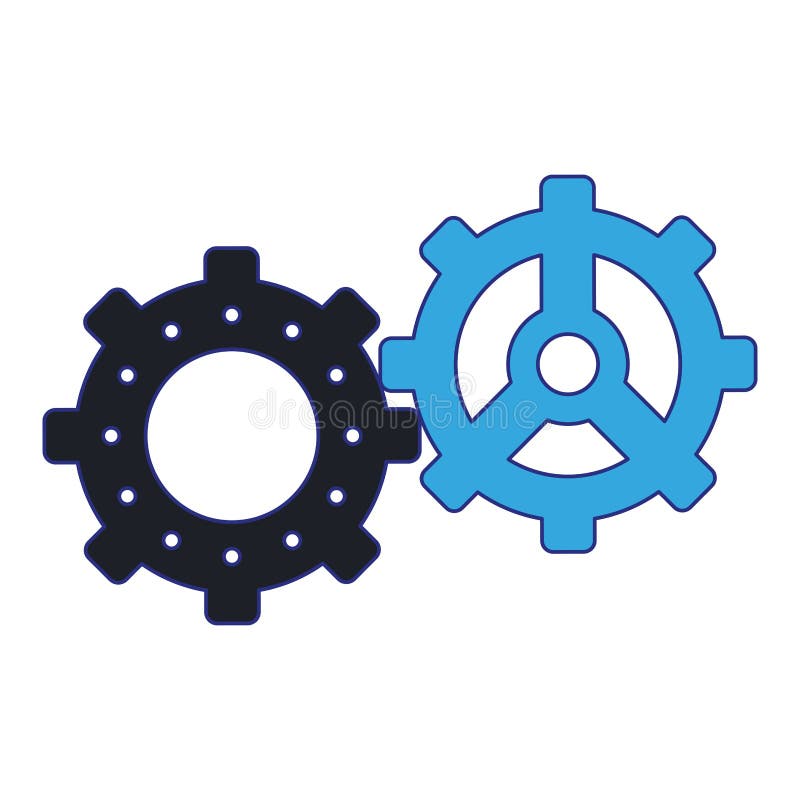 Assembly Gears Icon Cartoon Isolated Blue Lines Stock Vector ...
