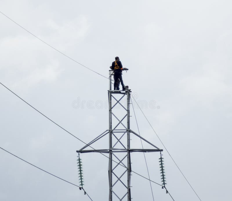 Assembly and Installation of New Support of a Power Line Stock Image ...
