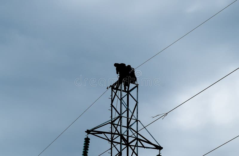 Assembly and Installation of New Support of a Power Line Stock Image ...