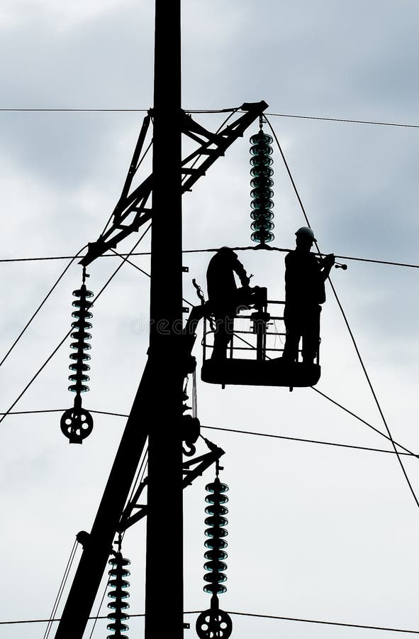 Assembly and Installation of New Support of a Power Line Stock Photo ...