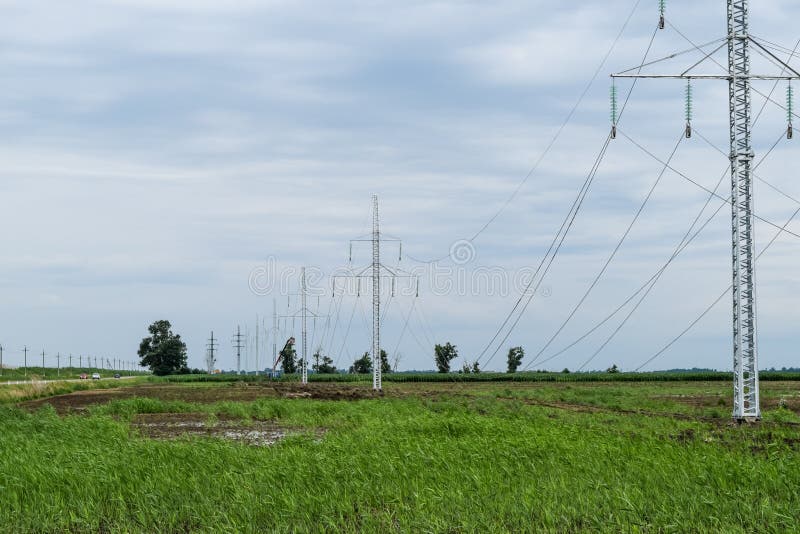 Assembly and Installation of New Support of a Power Line Stock Photo ...